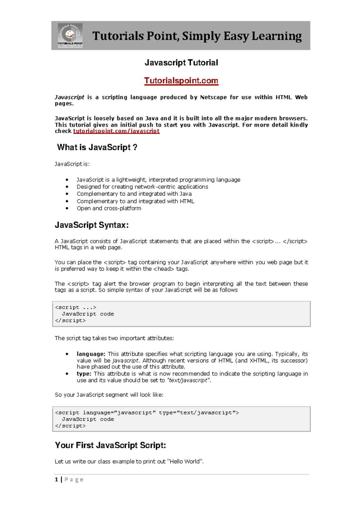 Javascript tutorial - Javascript Tutorial Tutorialspoint Javascript is ...