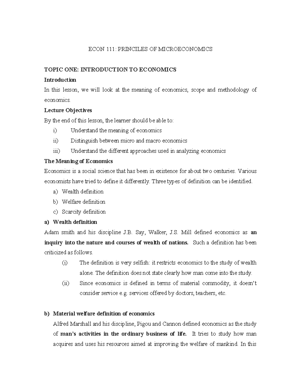 Econ 111 Lecture Notes: Intro to Microeconomics & Economic Principles ...