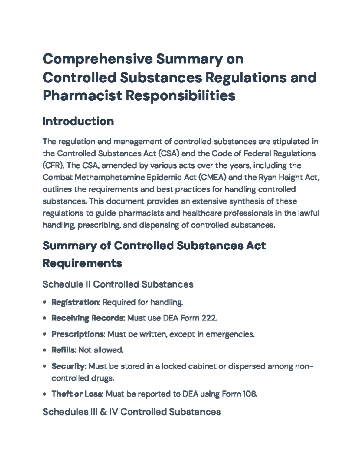 Comprehensive Overview of Controlled Substances Regulations for ...