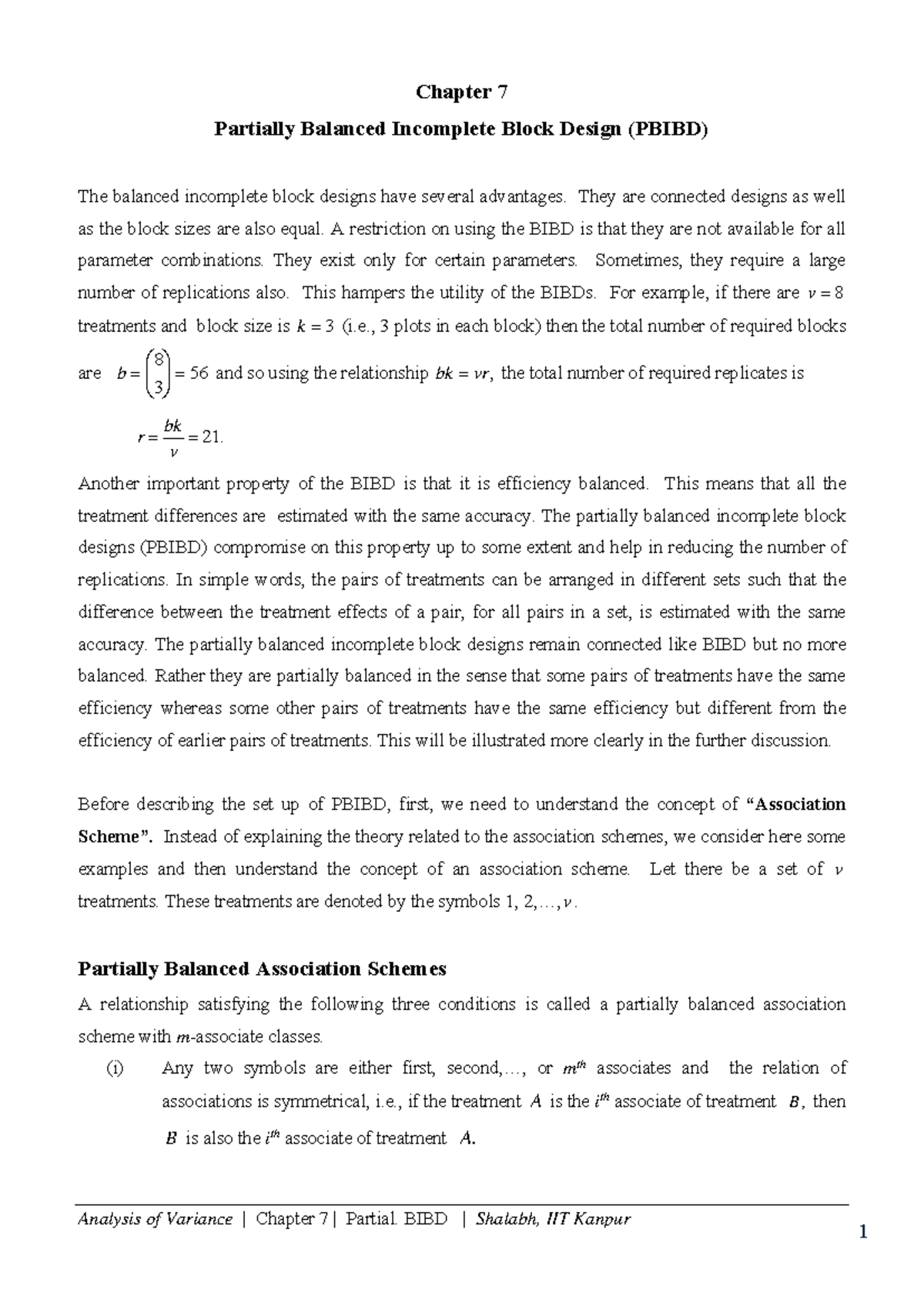 Chapter 7: ANOVA in Partially Balanced Incomplete Block Designs (PBIBD ...