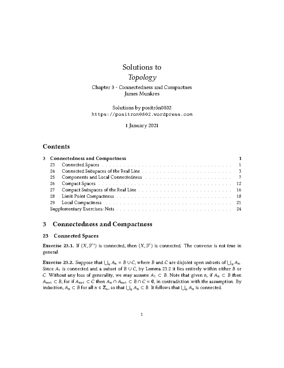 Topology Chapter 3 Solutions: Connectedness and Compactness - Studocu