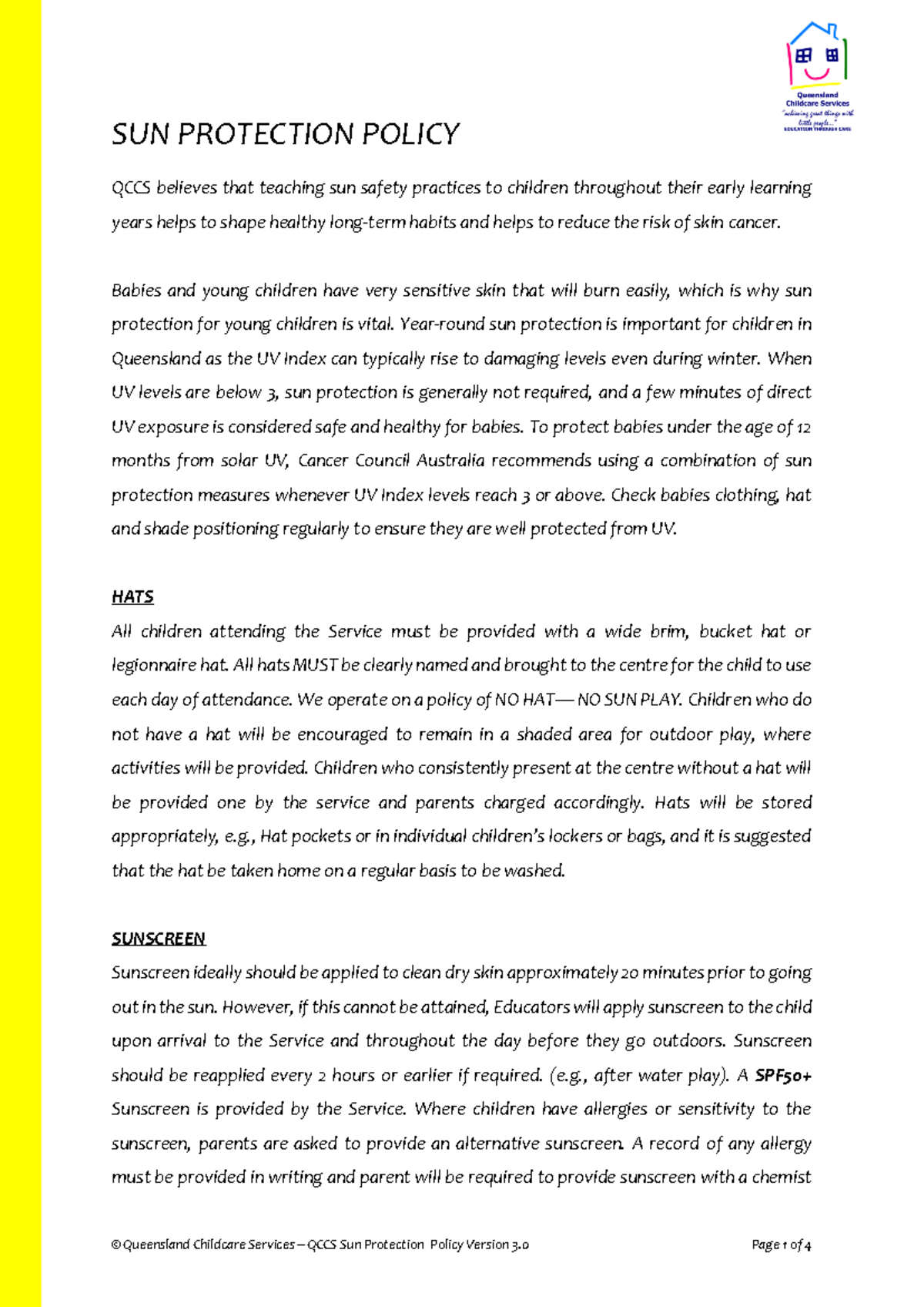 QCCS Sun Protection Policy for Children's Health and Safety - SUN ...