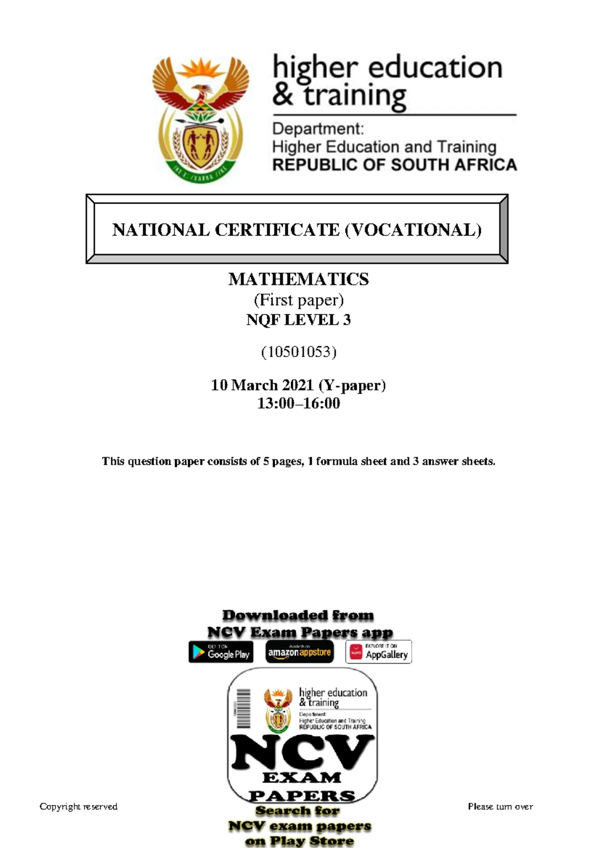 NCV3 Mathematics Paper 1 March 2021 - Copyright reserved Please turn ...