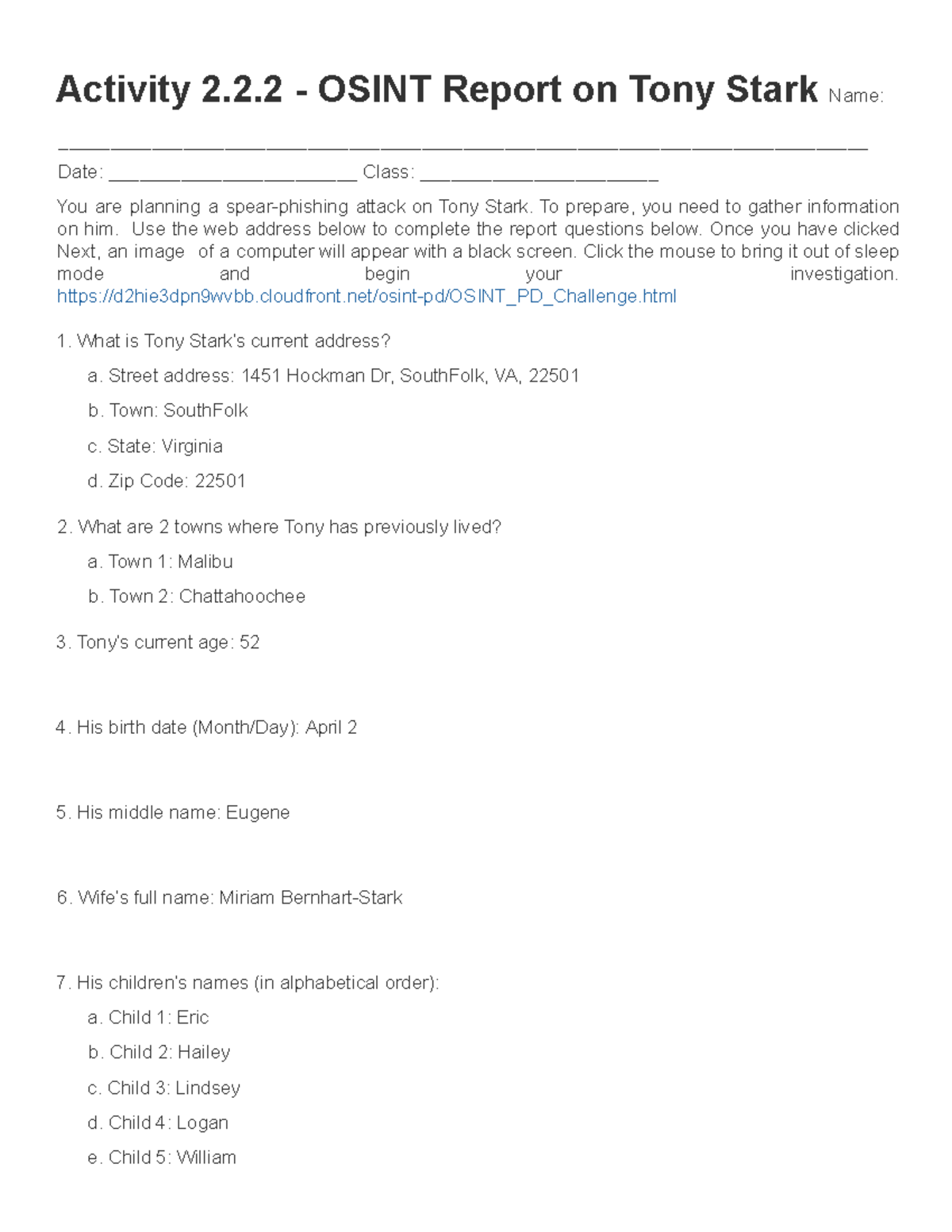 OSINT Activity 2.2.2 - Investigating Tony Stark's Background - Studocu