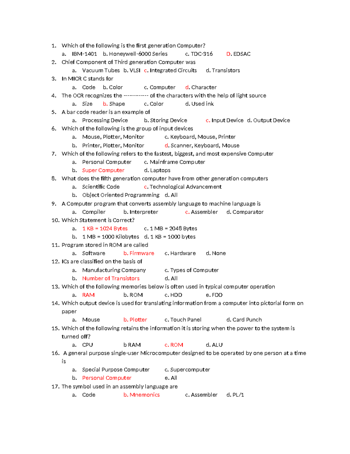 MCQ Practice Questions for Computer Fundamentals (CS101) - Studocu