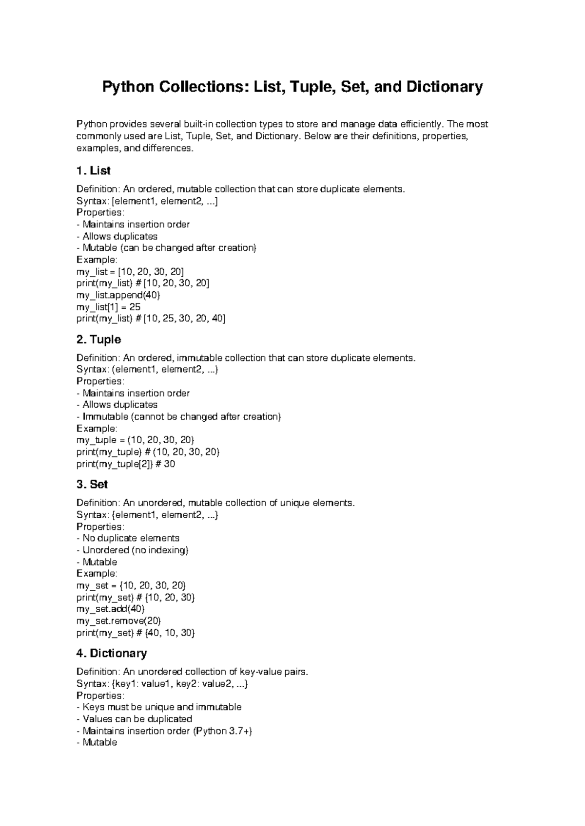 Python Collections Explanation - Python Collections: List, Tuple, Set, and Dictionary Python ...