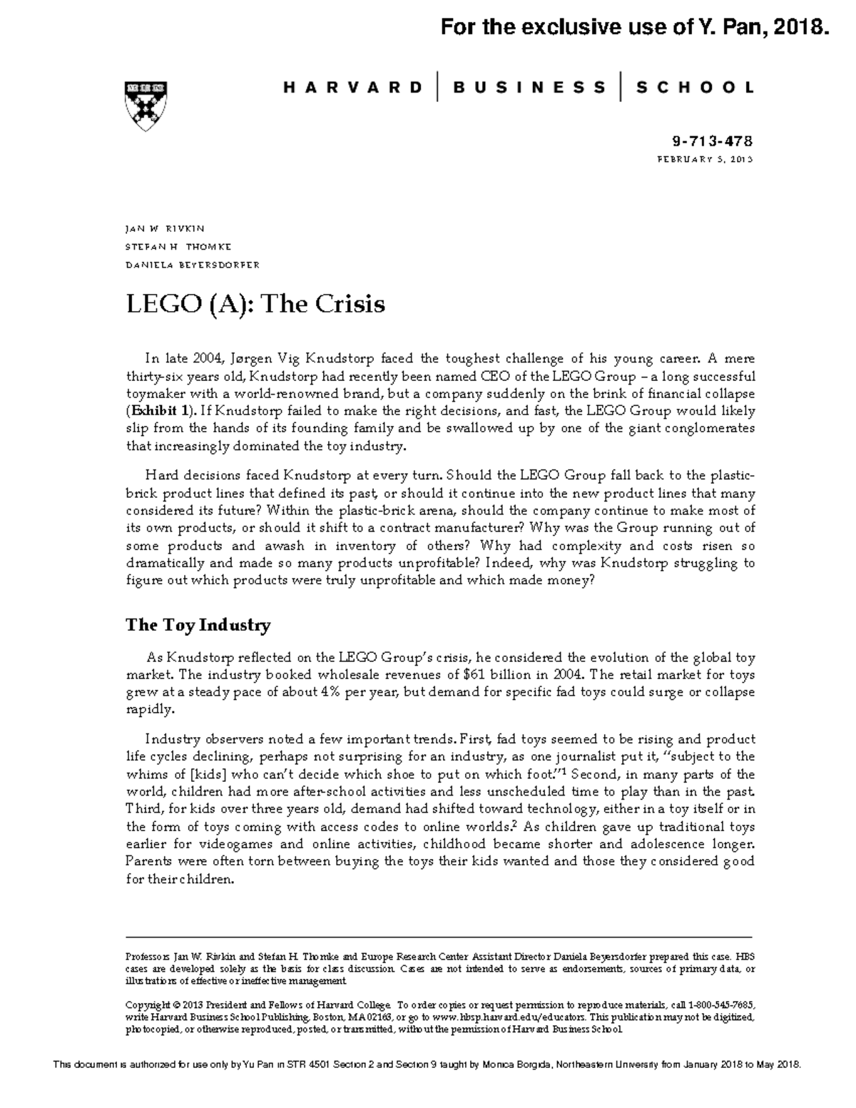 LEGO (A): The Crisis - Case Study Analysis for STR 4501 - Studocu
