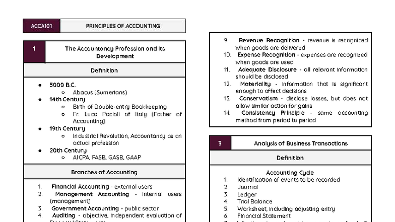 Principles of Accounting (ACCT 101): Key Concepts and Framework - Studocu
