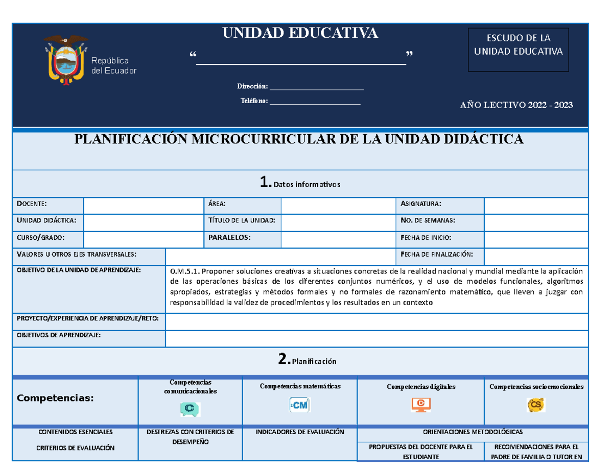 PLAN Microcurricular 2022 - 2023 Video - UNIDAD EDUCATIVA ...