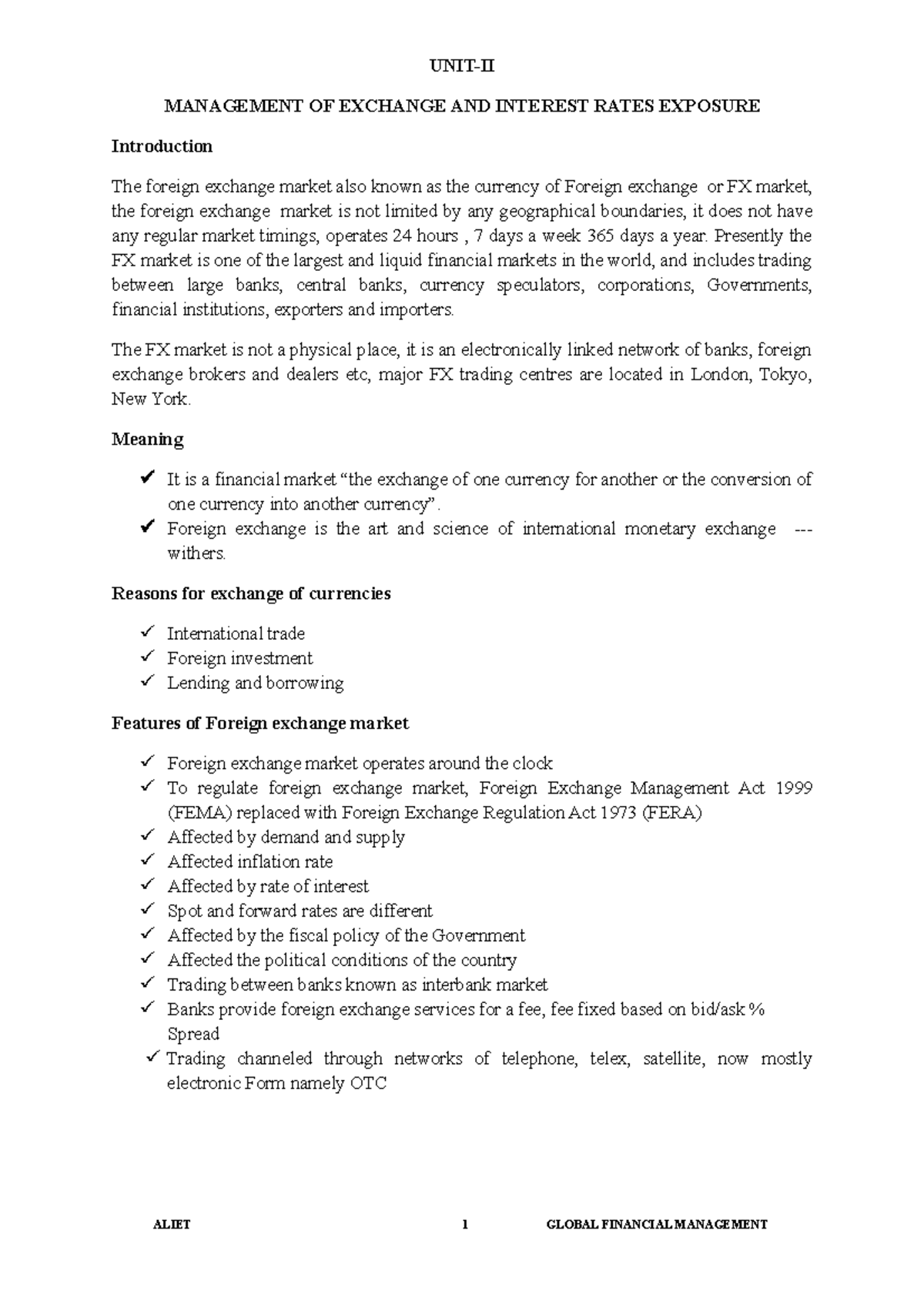 GFM UNIT-2 - 2 units - UNIT-II MANAGEMENT OF EXCHANGE AND INTEREST ...