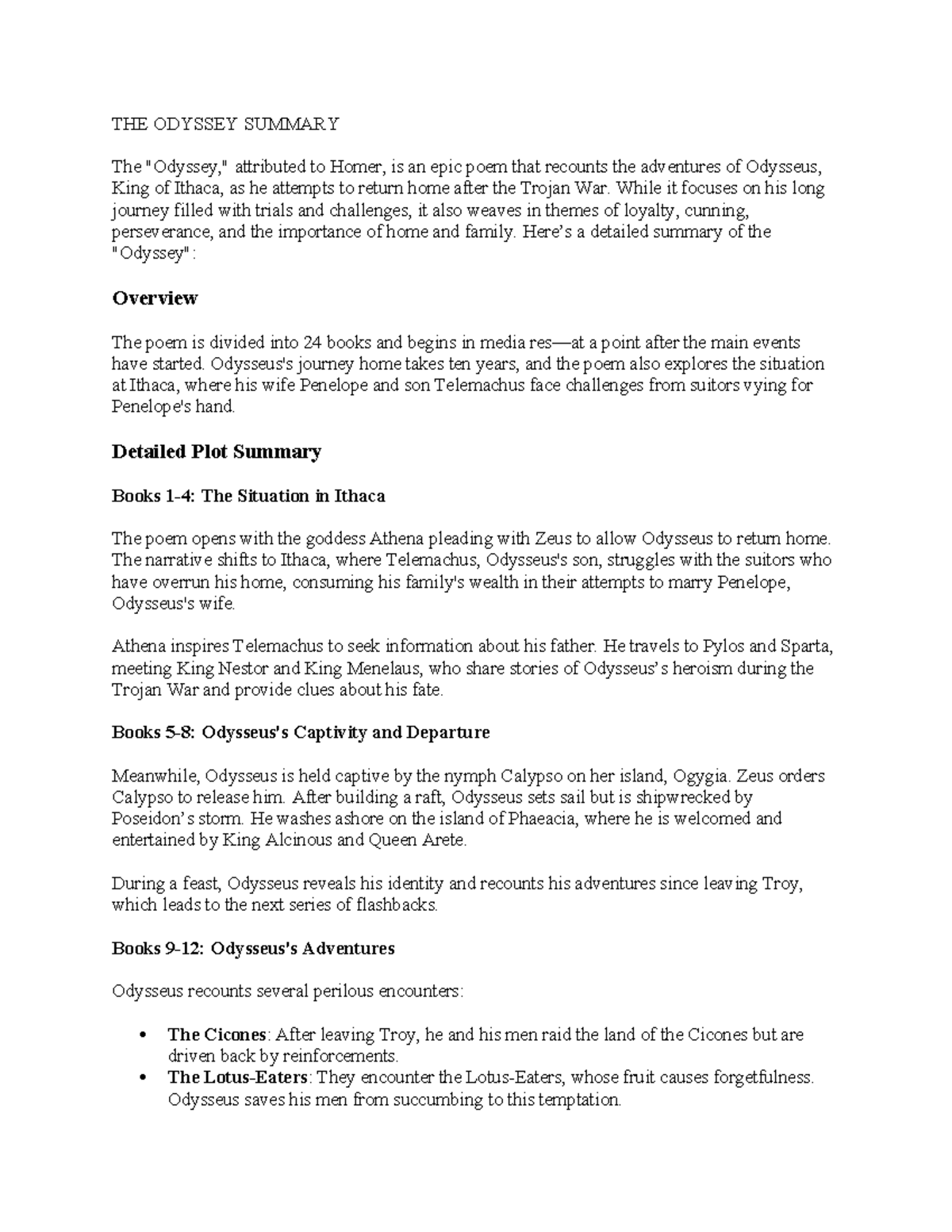 THE ODYSSEY SUMMARY: A Detailed Overview of Homer's Epic - Studocu