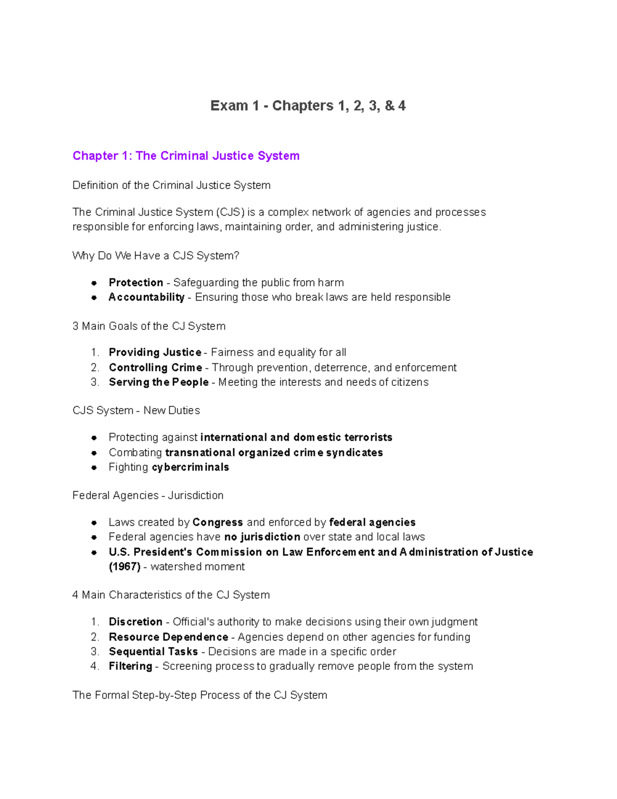 Criminal Justice System Overview - Exam 1: Chapters 1-4 Insights - Studocu