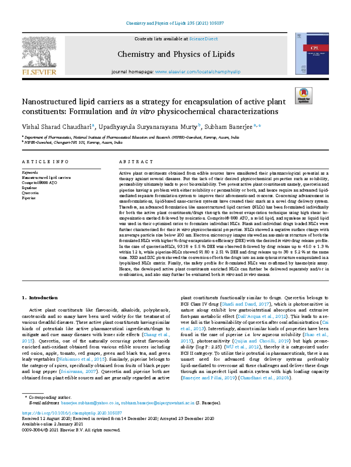 Nanostructured Lipid Carriers for Quercetin and Piperine: Formulation ...