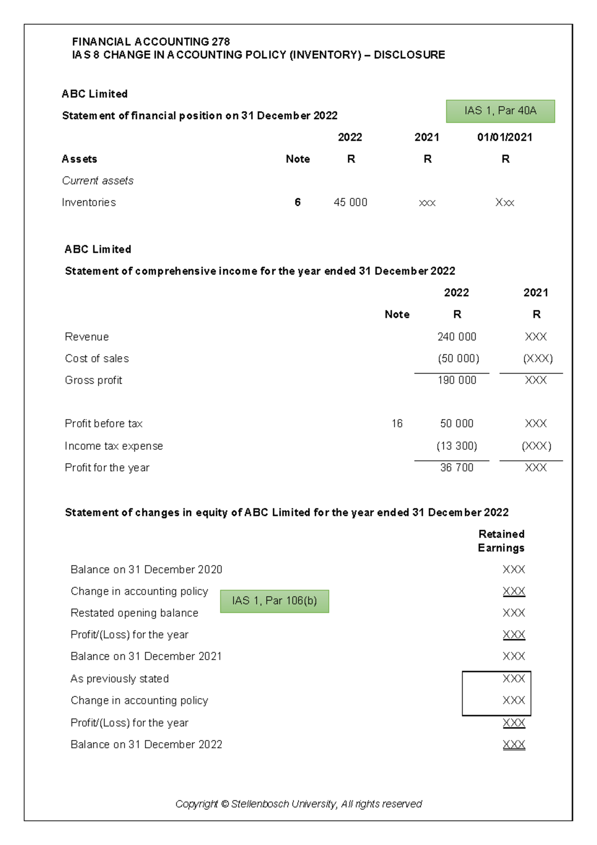 FINANCIAL ACCOUNTING 278 IAS 8 Change in Accounting Policy Notes - Studocu