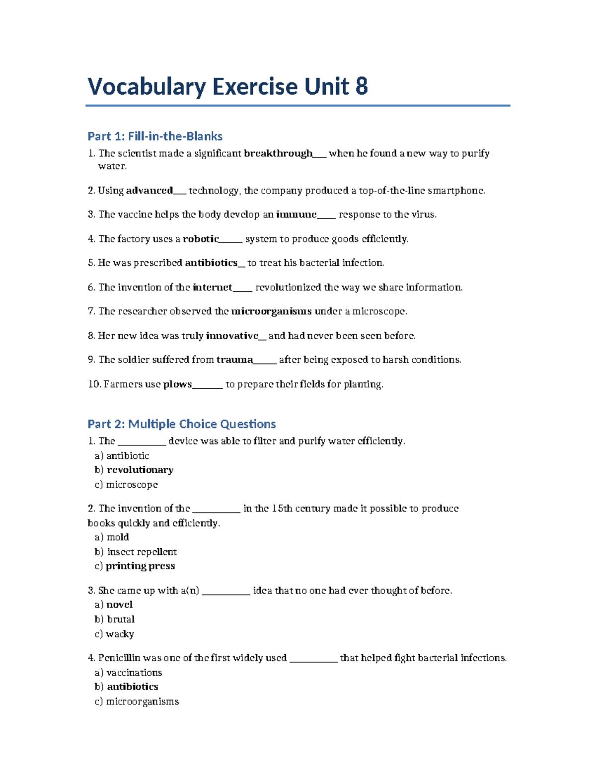 Session 13 B2 - Vocabulary Exercise Unit 8 for English B2 - Studocu