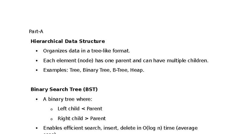 ADSA-UNIT2 - Hierarchical Data Structures and Their Applications - Studocu
