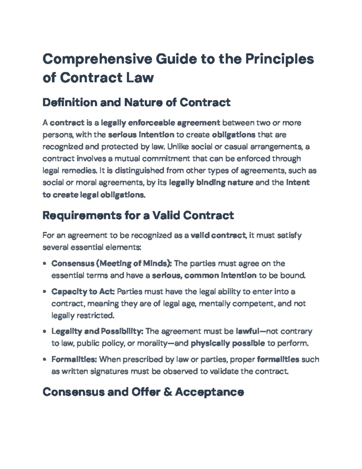 Comprehensive Overview of Contract Law Principles and Requirements (LAW ...