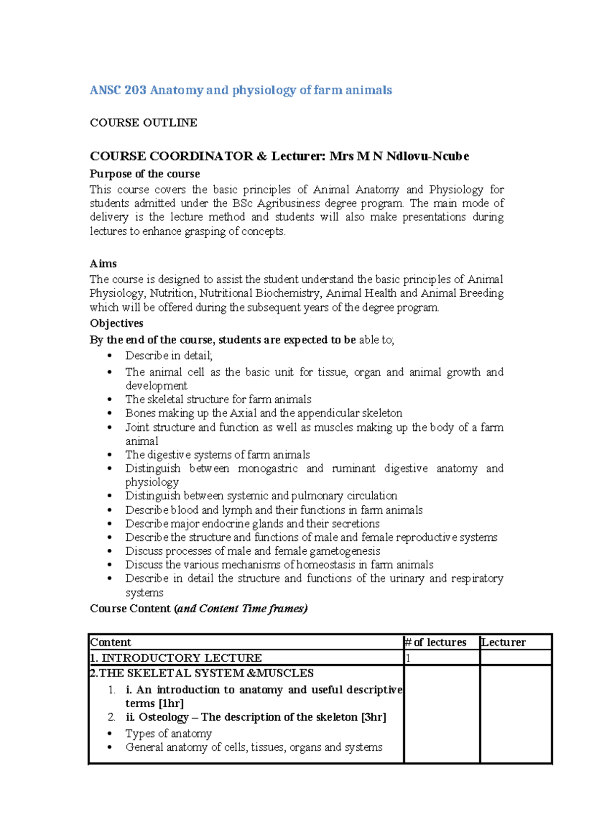 ANSC 203 Lecture Notes: Anatomy & Physiology of Farm Animals - Studocu