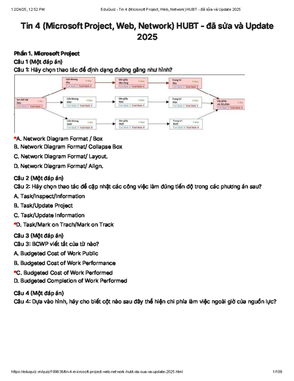 EduQuiz 12:52 PM - Tin 4 (Microsoft Project, Web, Network) HUBT Update ...