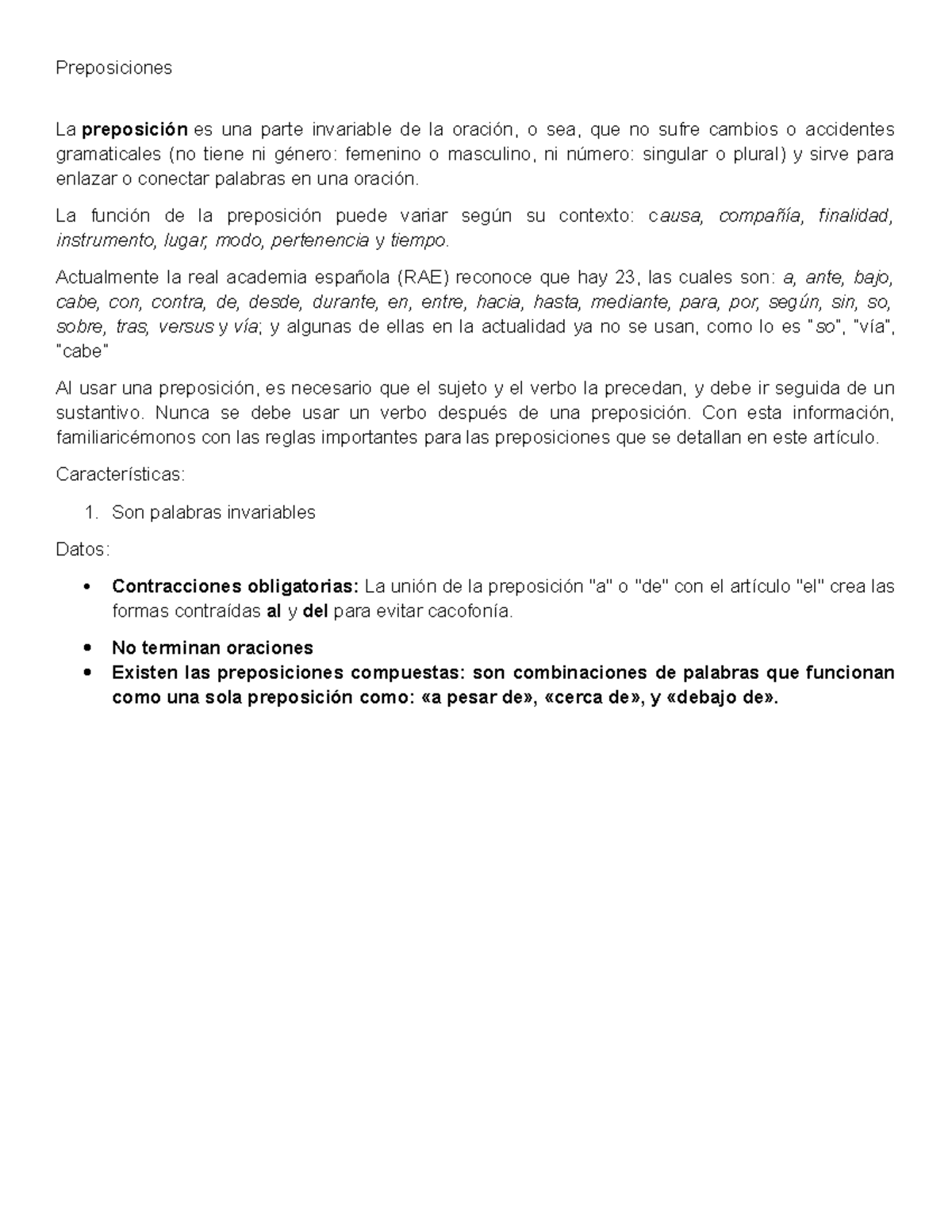 Preposiciones: Reglas y Características Esenciales - Studocu