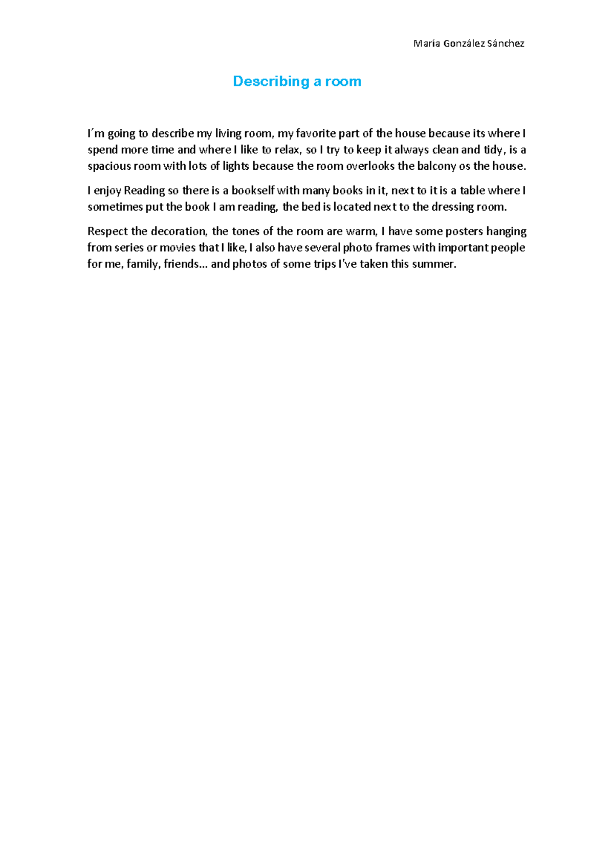 Describing a room pdf - 3 año - María González Sánchez Describing a ...