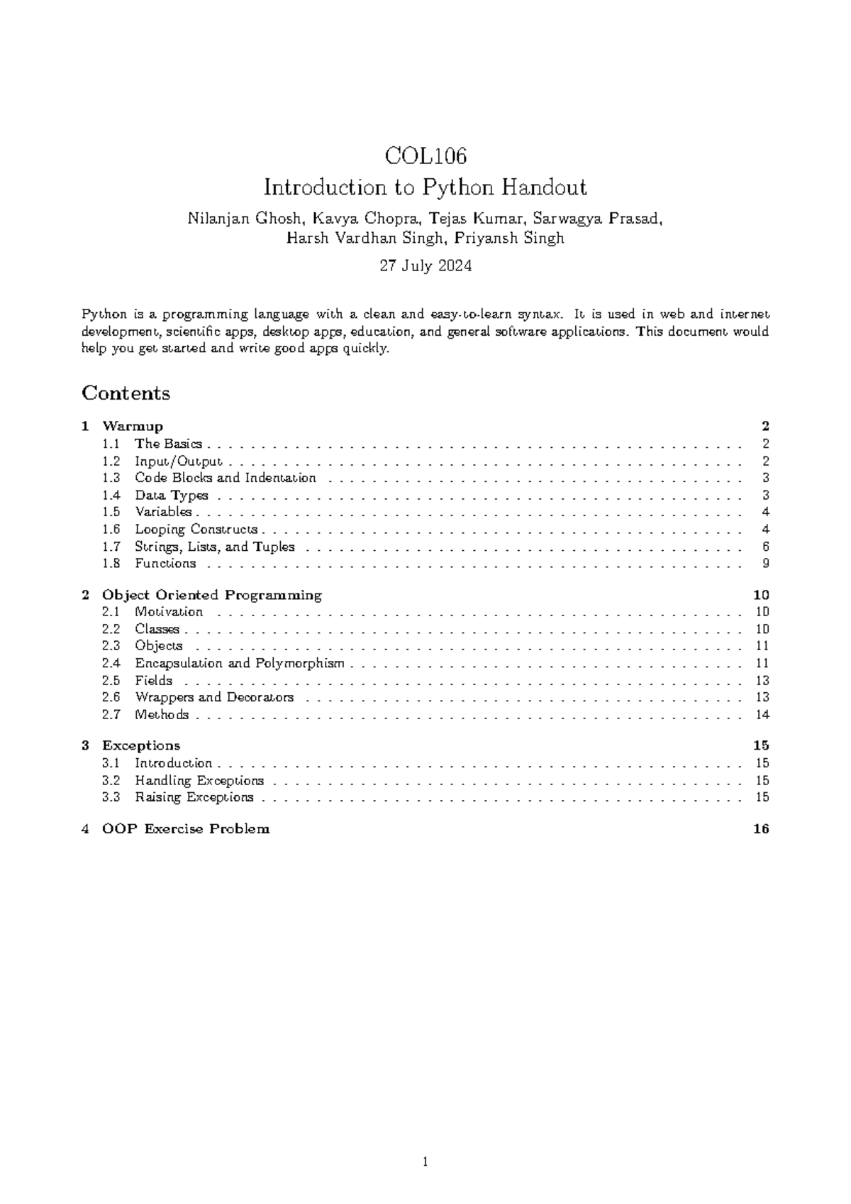 Labpython - GGG - Introduction to Python Handout Nilanjan Ghosh, Kavya ...