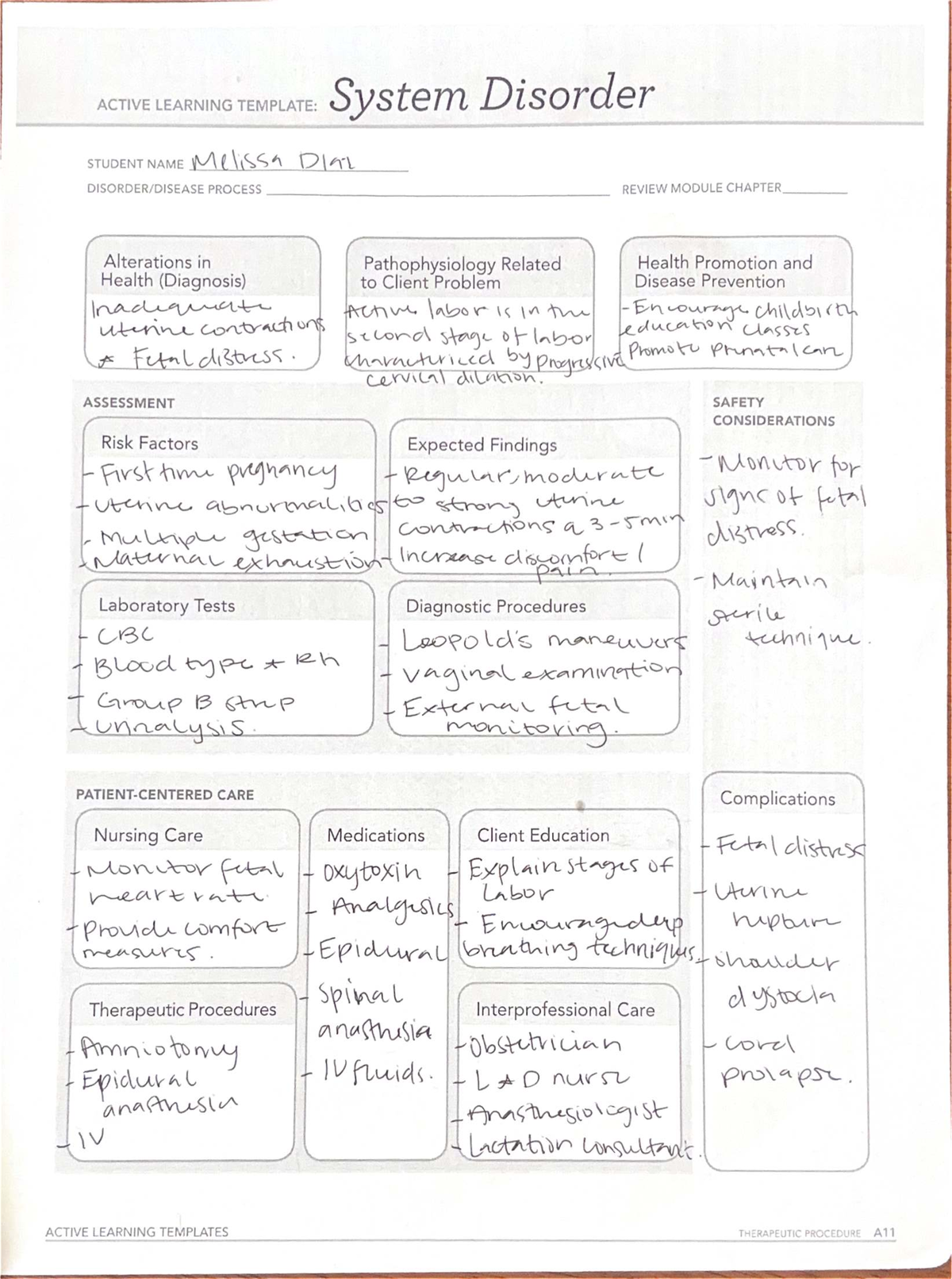 Active Learning Template: System Disorder in Active Labor (A11) - Studocu