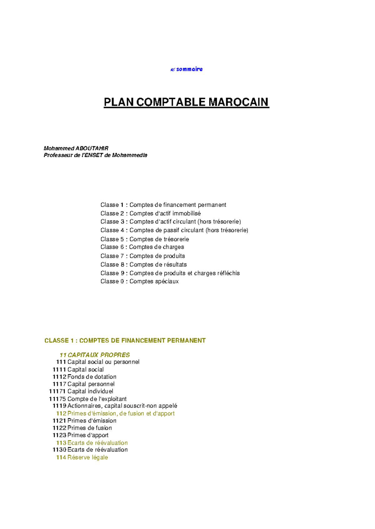 Plan Comptable Marocain - Guide Complet et Sommaire PDF - Studocu