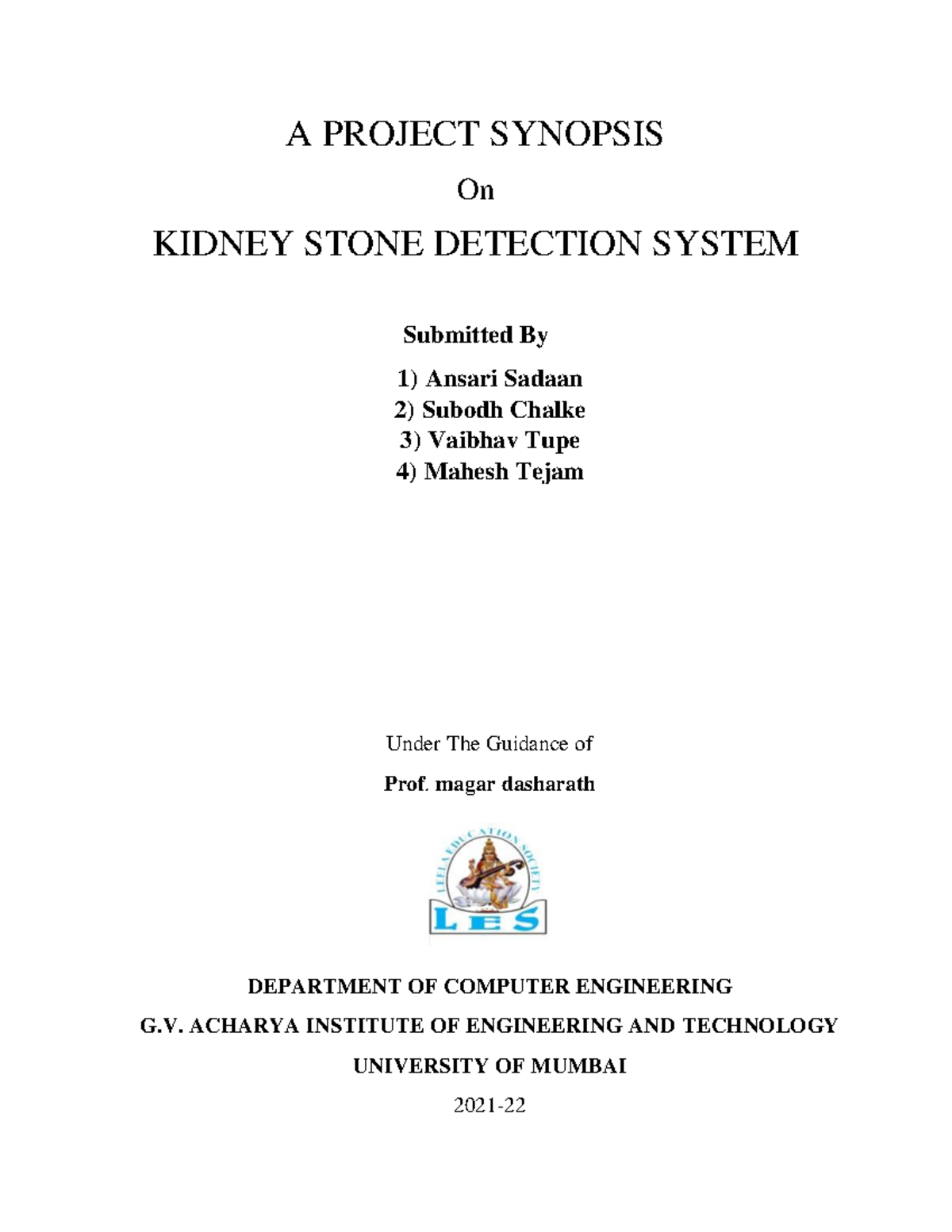 A Project Synopsis - A PROJECT SYNOPSIS On KIDNEY STONE DETECTION ...