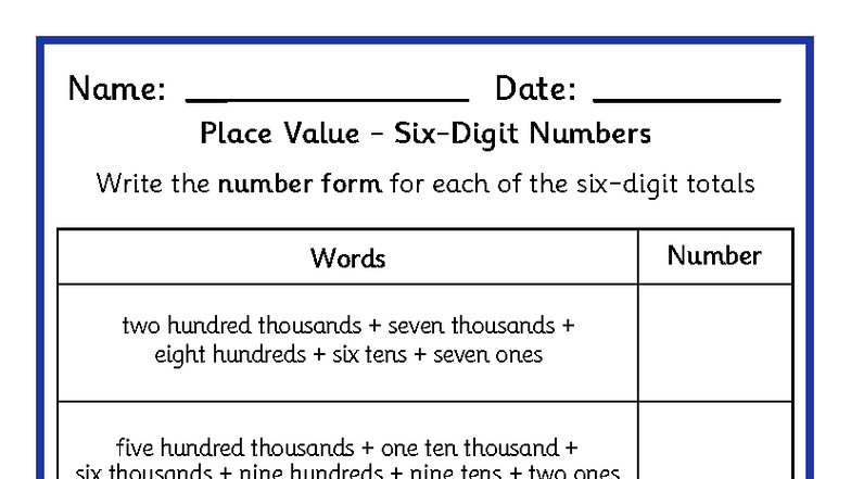 Maths Place Value: Writing Six-Digit Numbers (2025) - Studocu