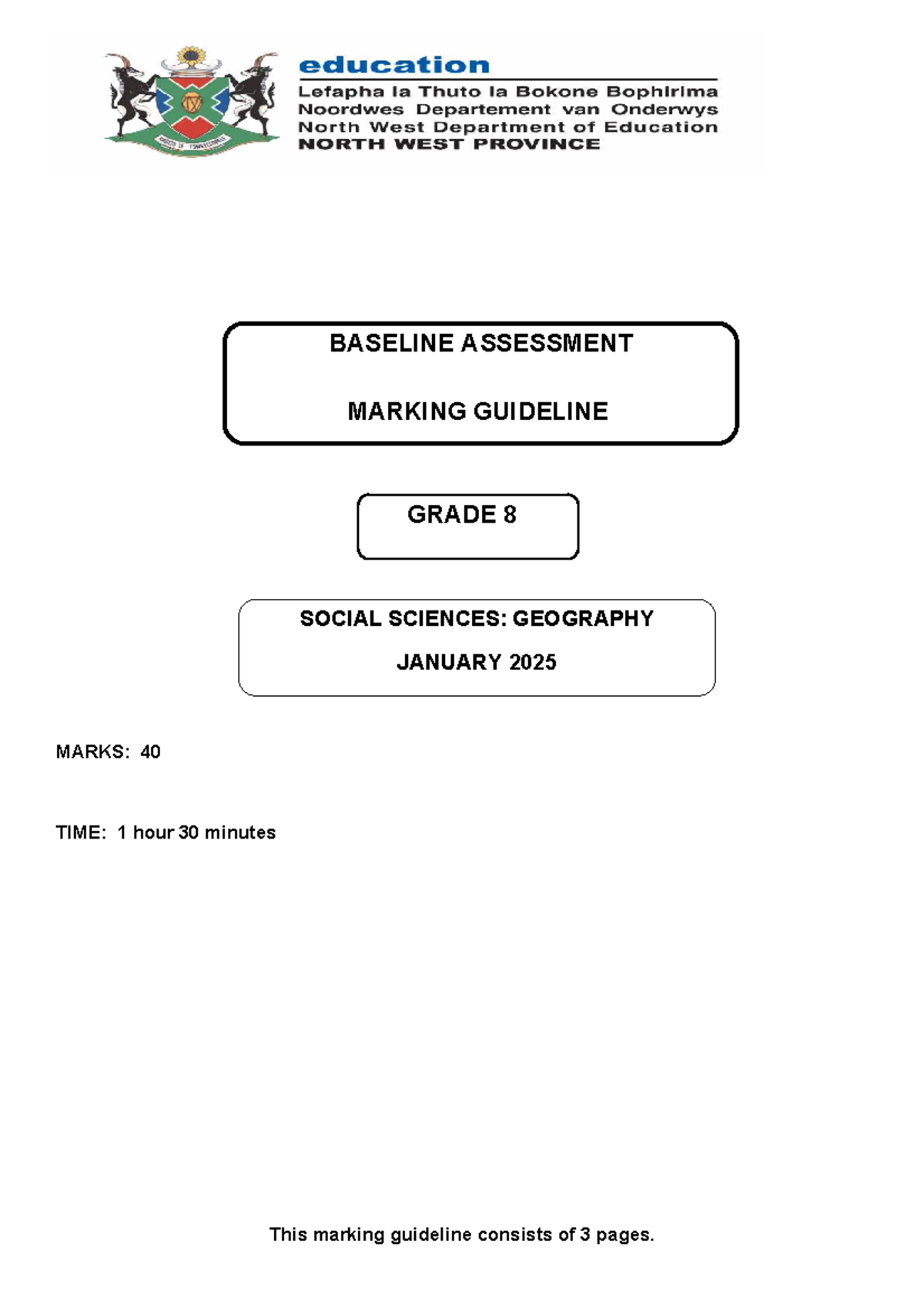2025 GEO GR 8 Baseline Assessment Marking Guideline - Studocu