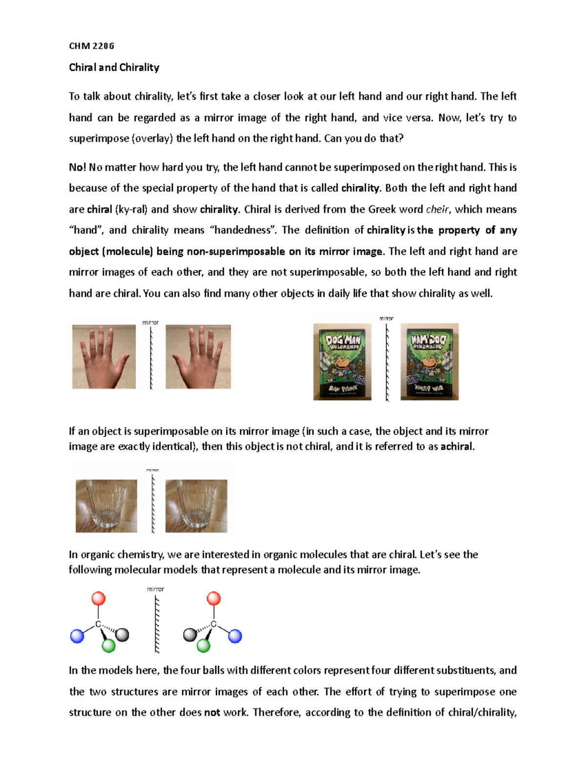 Chirality - Organic chemistry - CHM 2206 Chiral and Chirality To talk ...