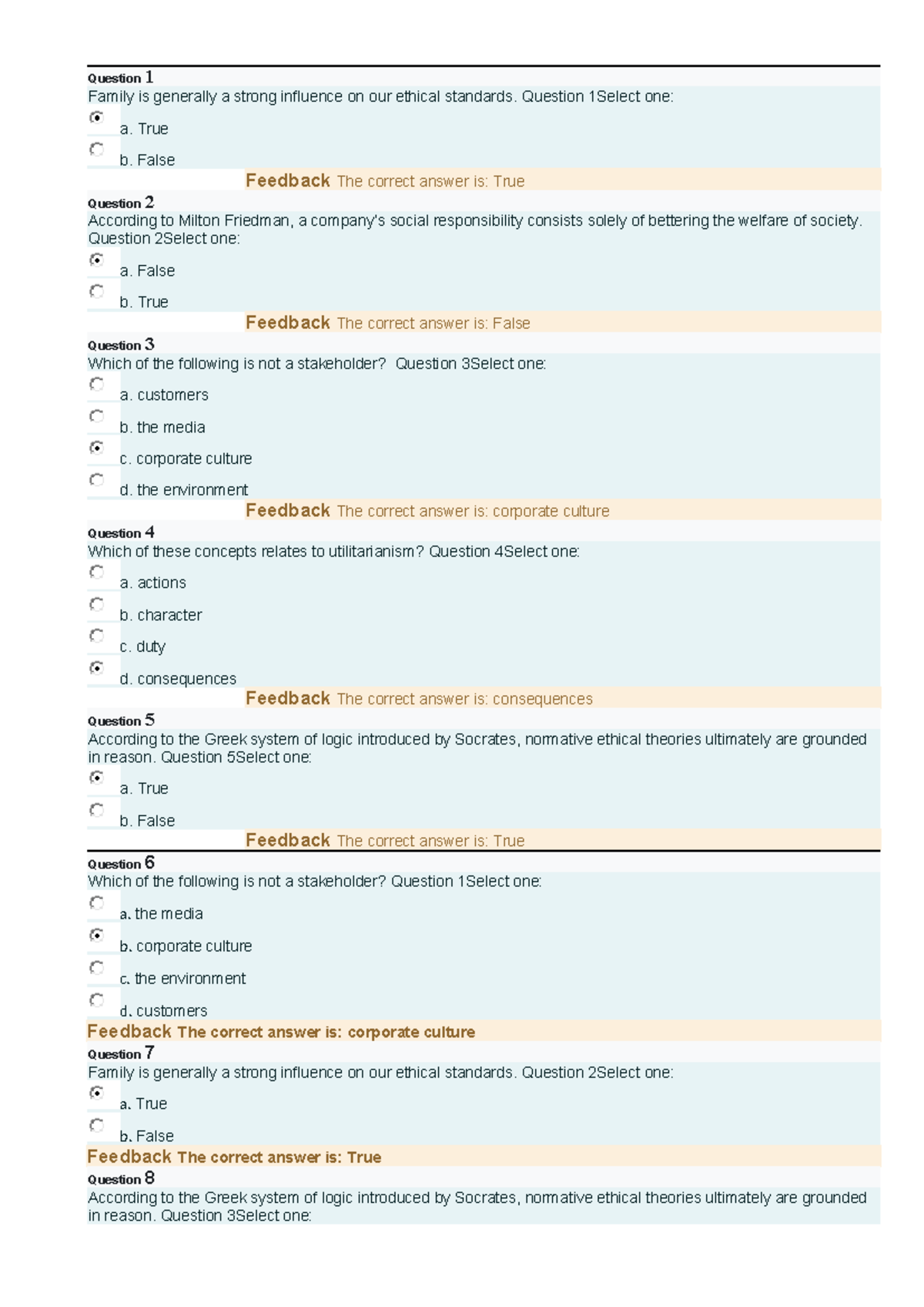Ethics AND Responsibility QUIZ Revision - Question 1 Family is ...