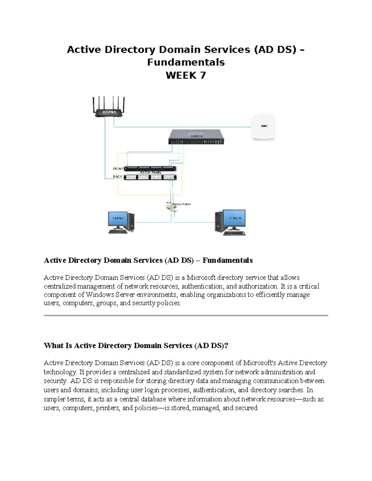 Week 7: Active Directory Domain Services (AD DS) Overview and Best ...
