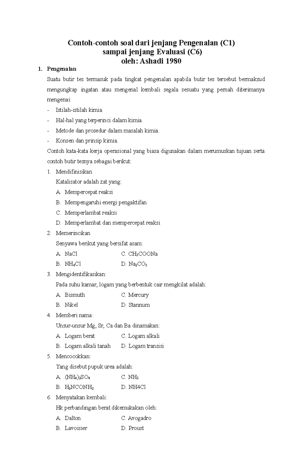 294126554 Contoh Soal C1 sampai C6 dalam Kimia - Studocu