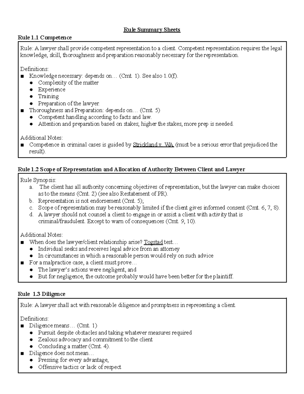 MPRE Rule Summary Sheets: Key Legal Principles and Duties - Studocu