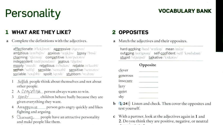 Personality Vocabulary Bank: Adjectives & Opposites (EF3I) - Studocu