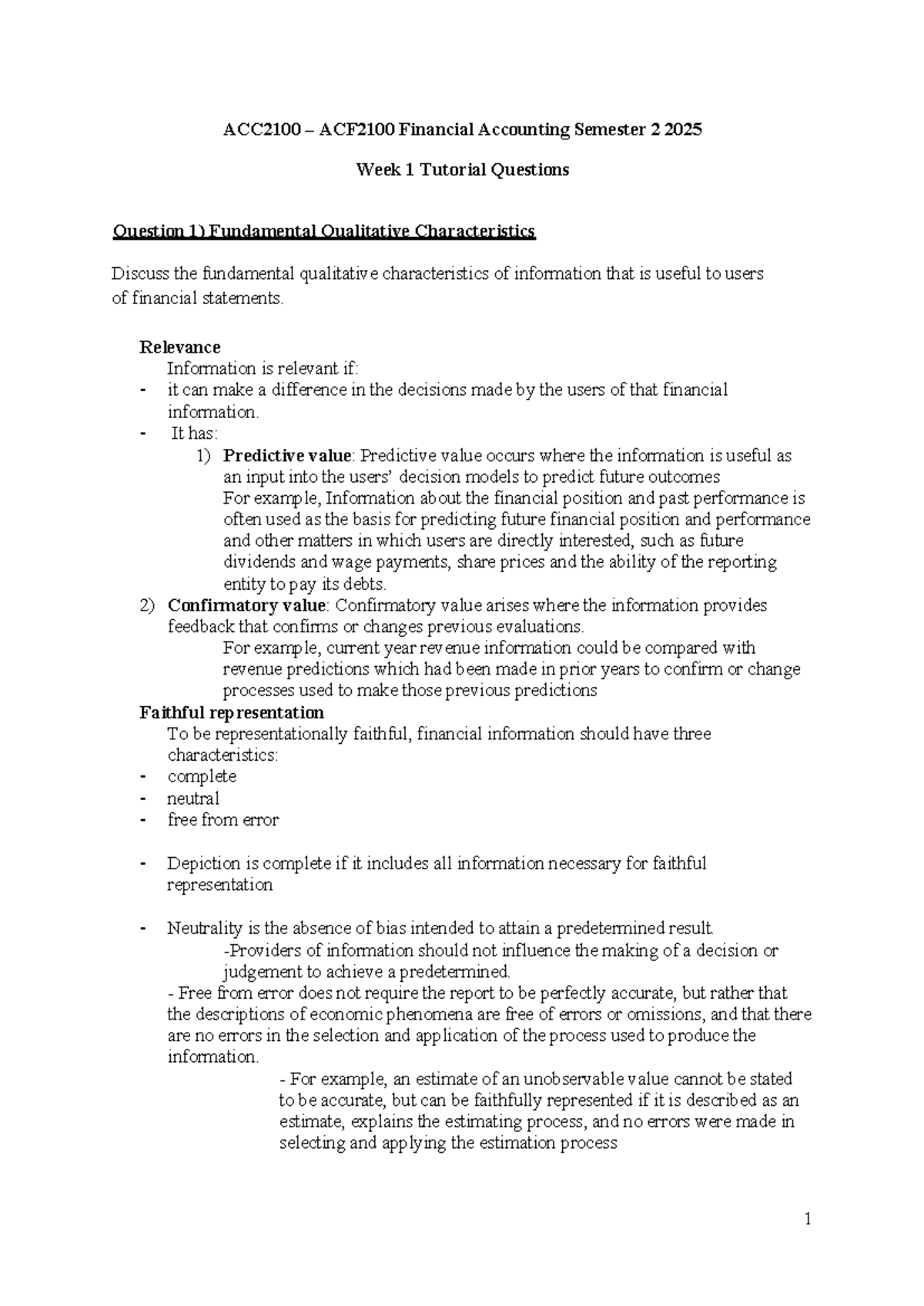 ACC2100 ACF2100 Financial Accounting Semester 2 2025 Week 1 Tutorial ...