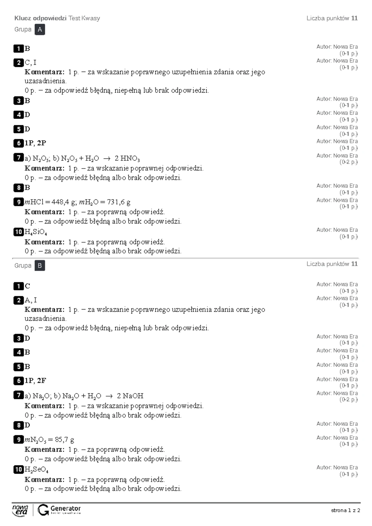 Chemia 7: Woda i Roztwory - Zadania i Pytania Klasowe - Studocu