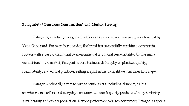 Patagonia Marketing Strategy Case Study Analysis - Studocu