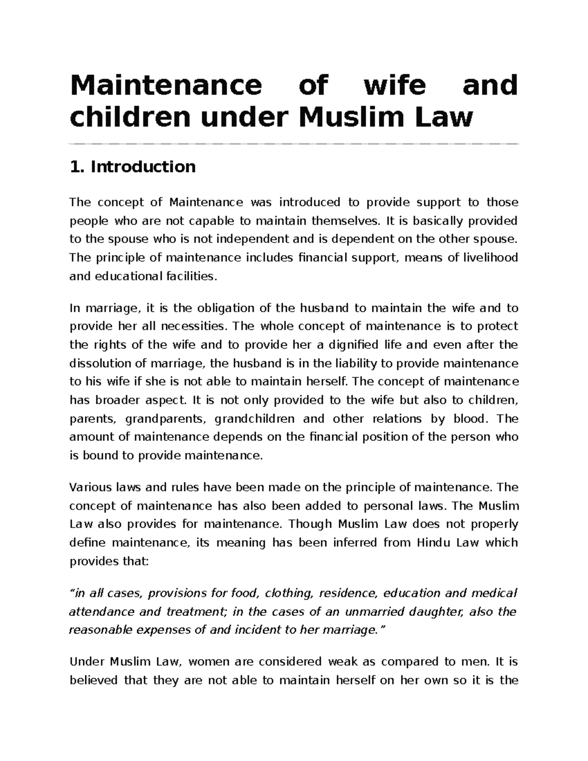 CH-7 Maintenance of wife and children under Muslim Law - Introduction ...
