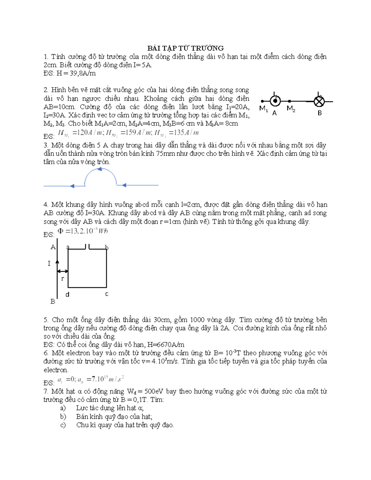 BT TỪ - Đnn - BÀI TẬP TỪ TRƯỜNG Tính cường độ từ trường của một dòng ...