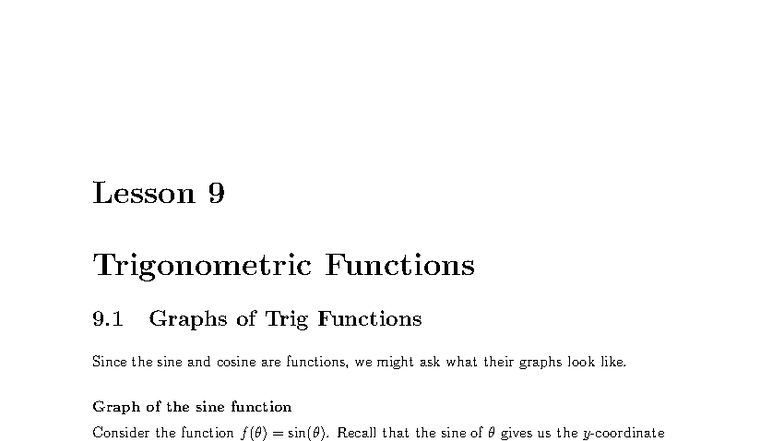 MATH 201 Lesson 9 Summary: Trigonometric Functions & Graphs - Studocu
