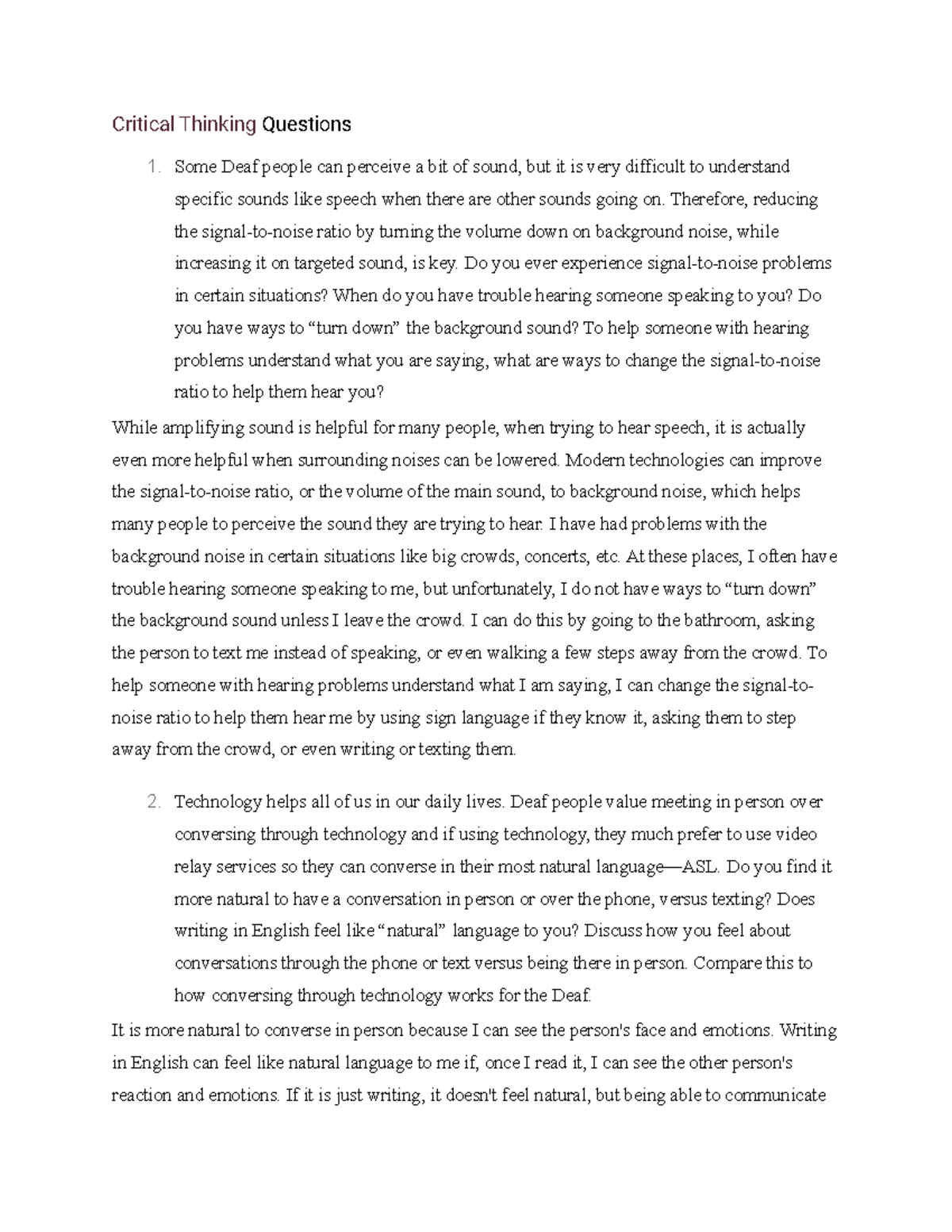 UNIT 4 Critical Thinking Qs: Exploring Deaf Communication Challenges ...