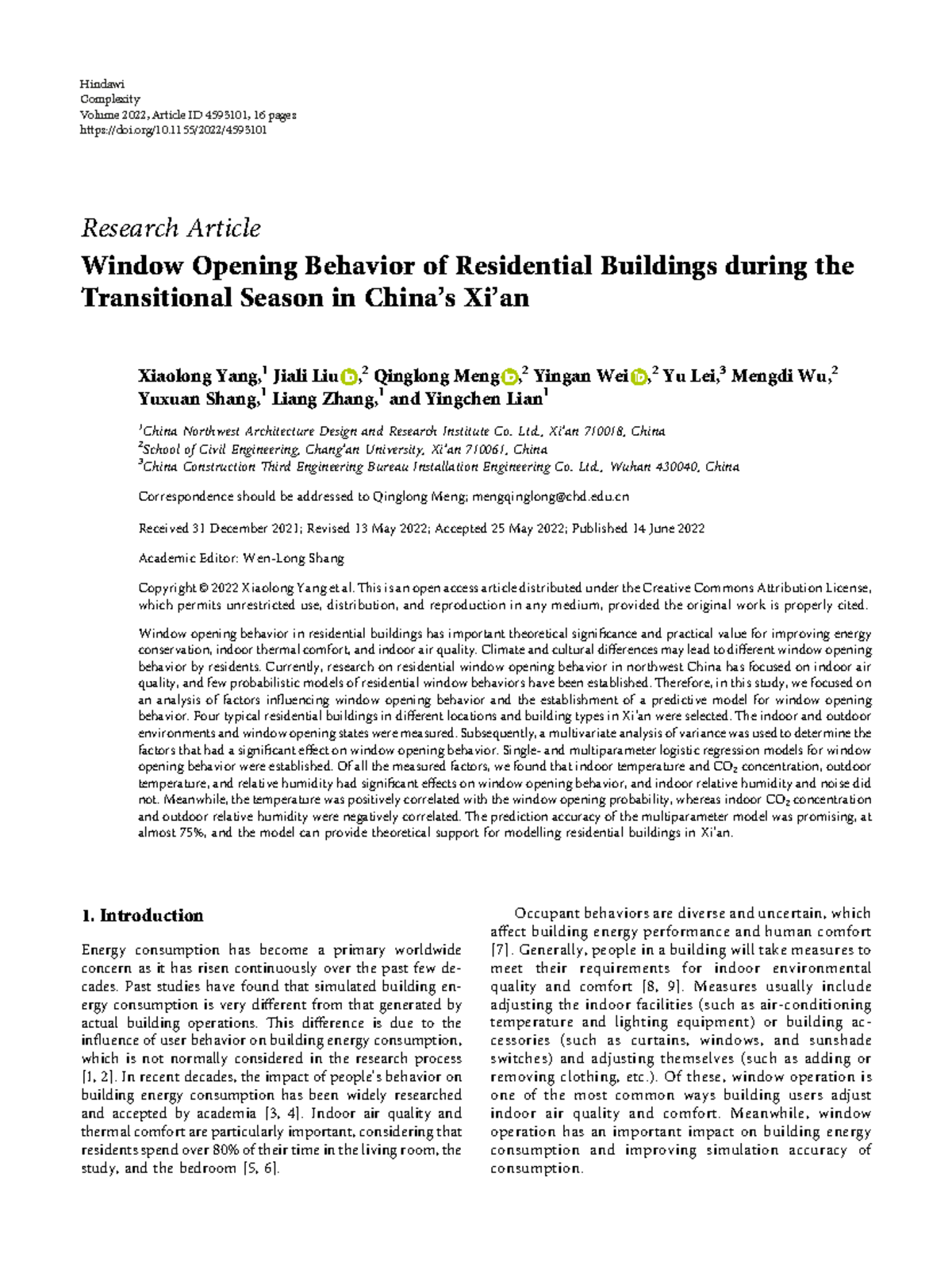 Window Opening Behavior of Residential Buildings d - Research Article ...