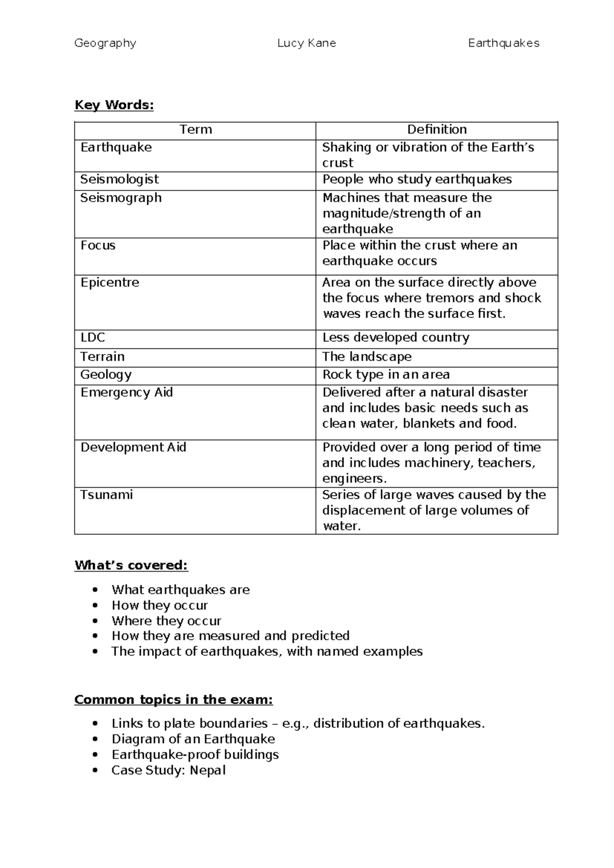 Geography 101: Earthquakes Study Notes and Key Concepts - Studocu