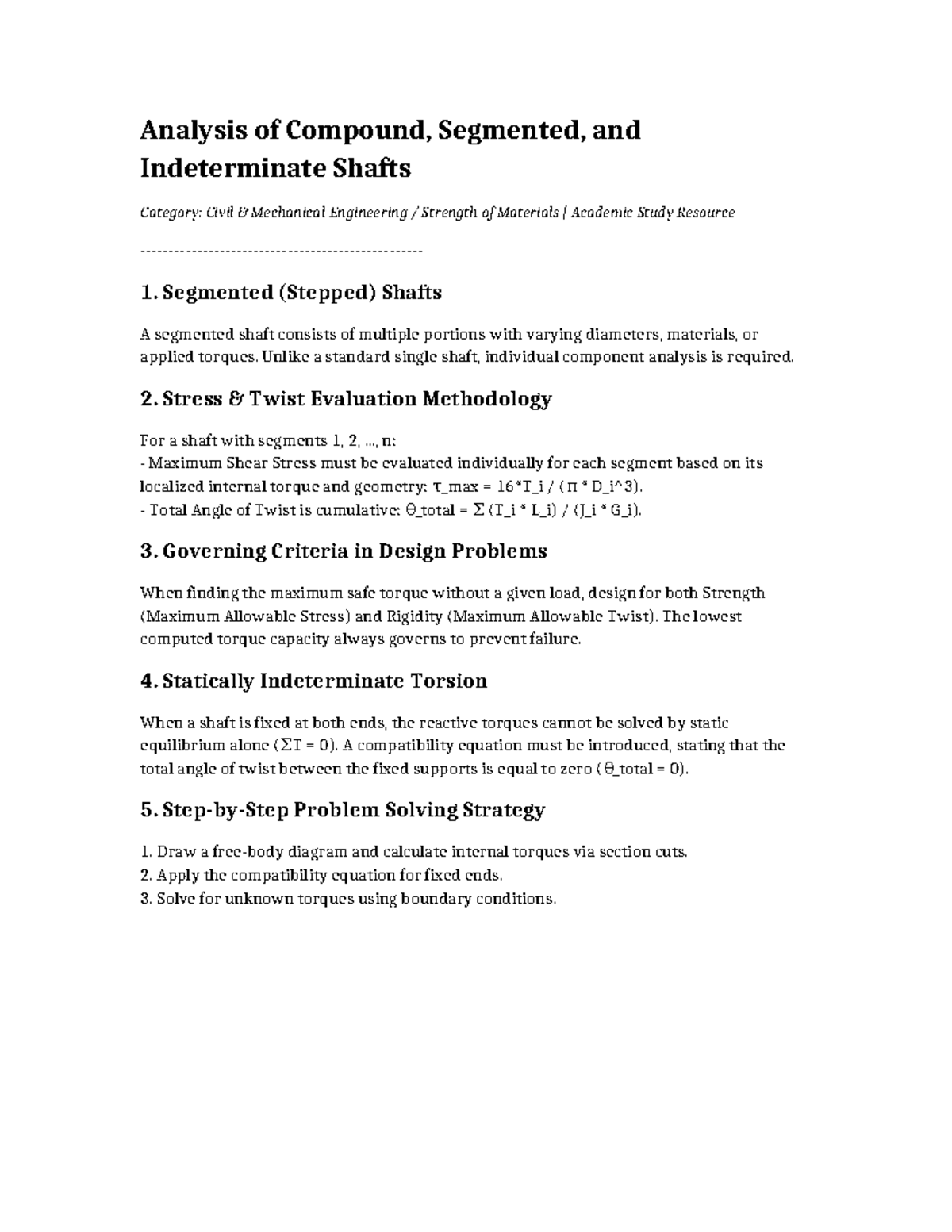 Analysis of Compound & Segmented Shafts - CME Strength of Materials ...