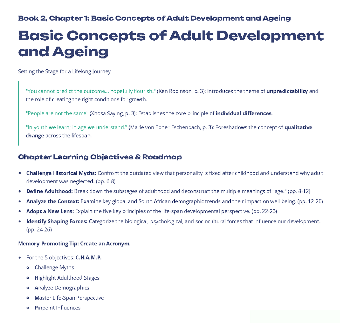 Book 2, Chapter 1: Key Concepts in Adult Development and Ageing - Studocu