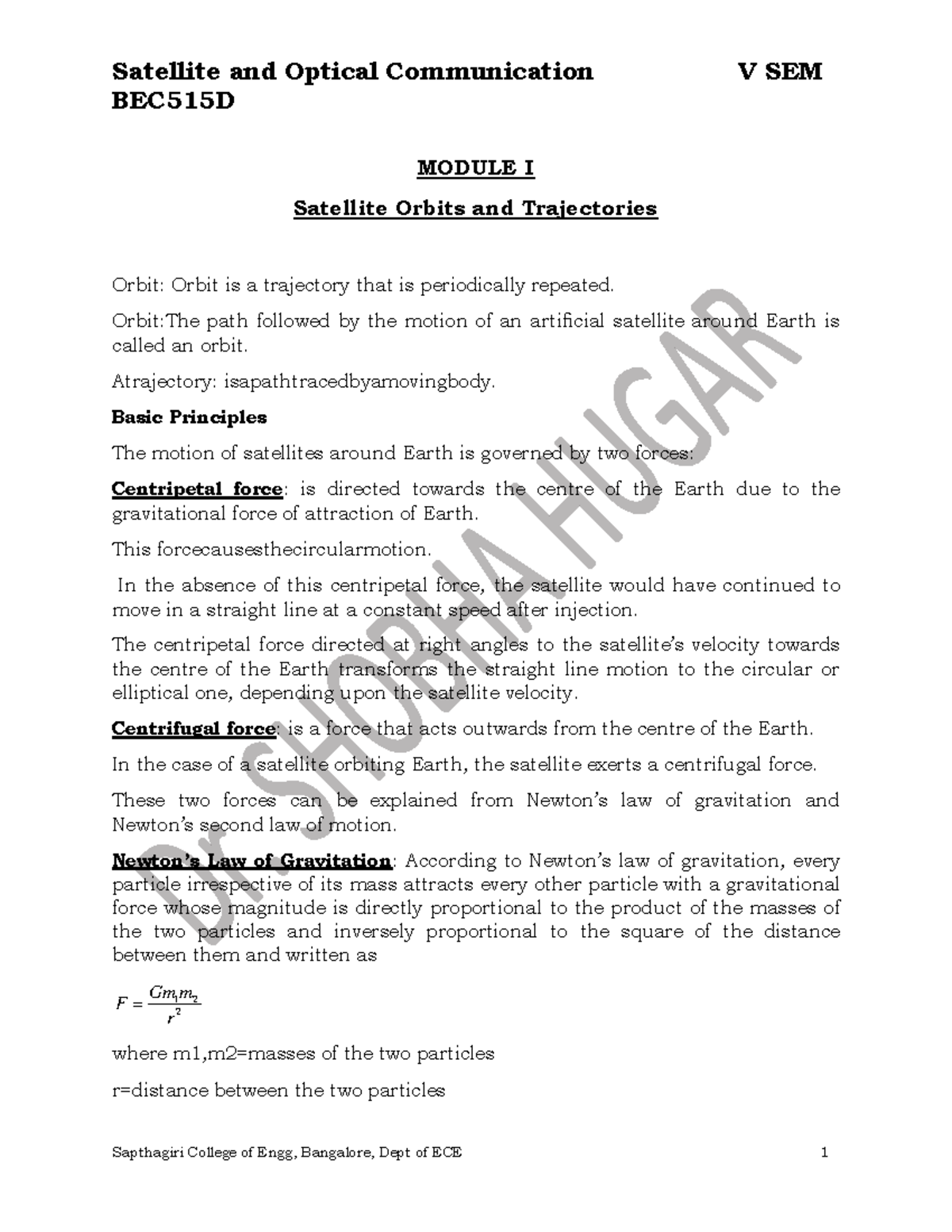 Satellite and Optical Communication BEC515D: Module I Overview - Studocu