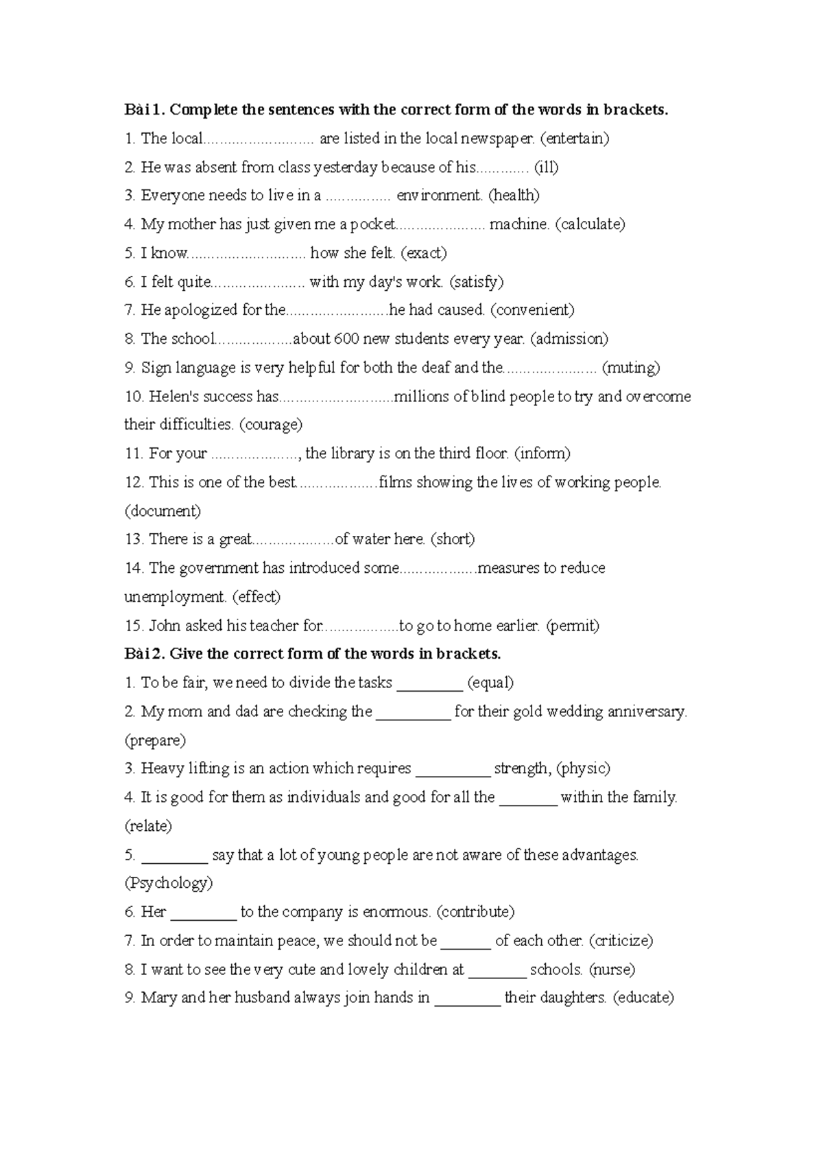 Word Forms Practice Exercises - English Language Skills - Studocu